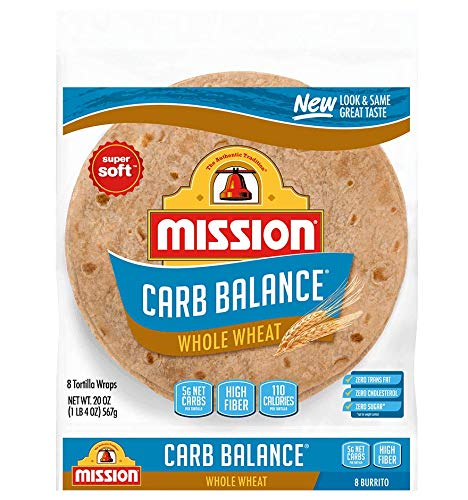 Mission 10 Inch Carb Balance Whole Wheat Tortillas LARGE Burrito 8 ct 20 oz Pack of 2 Total of 40 oz Kosher Certified