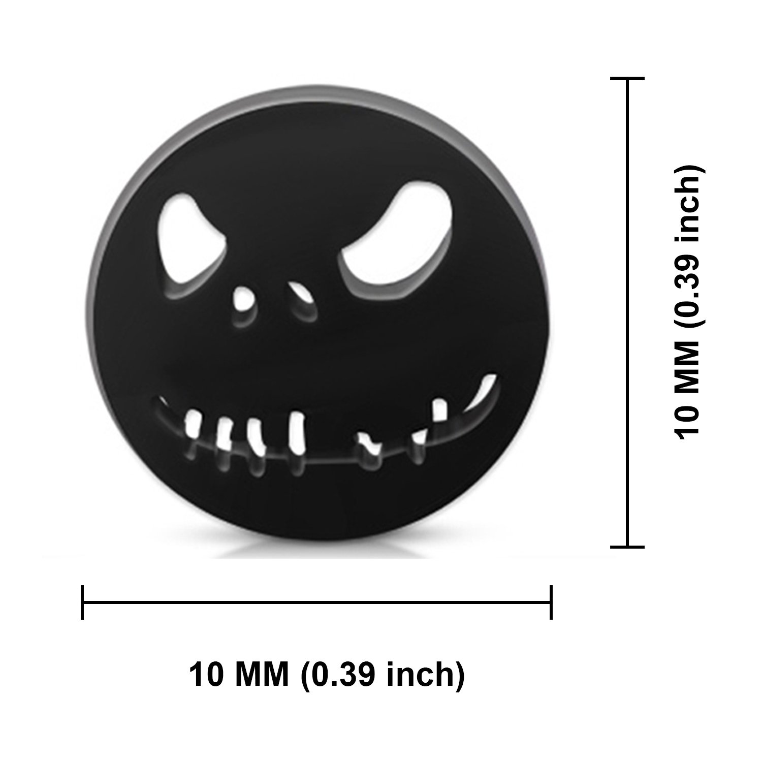 10 MM Black Stainless Steel Jack Skellington Cut-Out Round Circle Button Stud Post Earrings