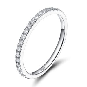 eamti 2mm 925 sterling silver wedding band cubic zirconia half eternity stackable engagement ring size 7