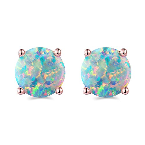 Rose Gold Plated Opal Stud Earrings 8MM Round For Women Men Valentine's Day Gifts