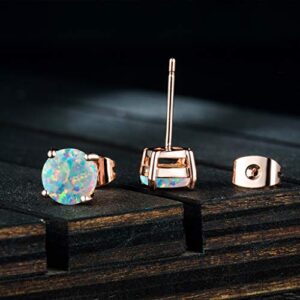 Rose Gold Plated Opal Stud Earrings 8MM Round For Women Men Valentine's Day Gifts