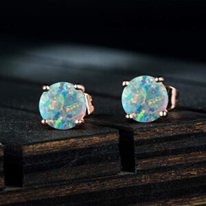 Rose Gold Plated Opal Stud Earrings 8MM Round For Women Men Valentine's Day Gifts