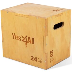 yes4all 3 in 1 wooden plyo box, plyometric box for home gym and outdoor workouts - 30x24x20", sgq6