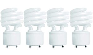 kor pack of 4 – 13 watt mini spiral – gu24 twist and lock base. self-ballasted cfl, 2pin fluorescent bulb, neutral white 3500k (60 watt equivalent)