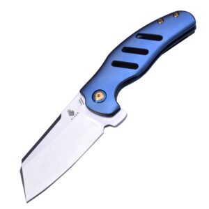 kizer cutlery c01c 3.25" flipper titanium stonewash plain flooding knife, blue