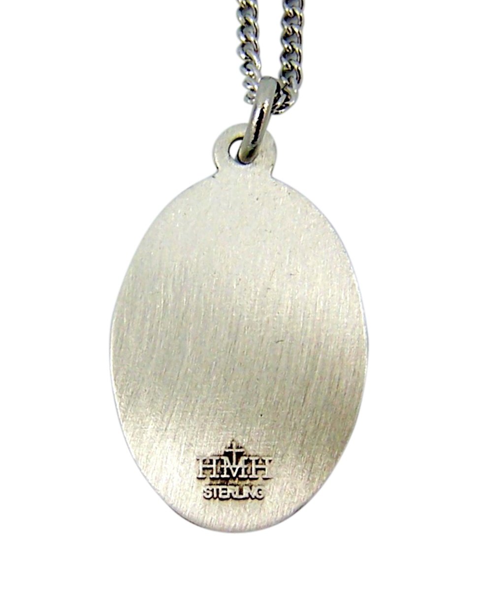 Sterling Silver Oval Saint Mother Teresa of Calcutta Pray for Us Medal Pendant, 7/8 Inch