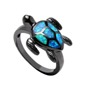 ginger lyne collection turtle black plated simulated opal ring size 8