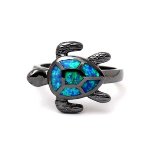 Ginger Lyne Collection Turtle Black Plated Simulated Opal Ring Size 8