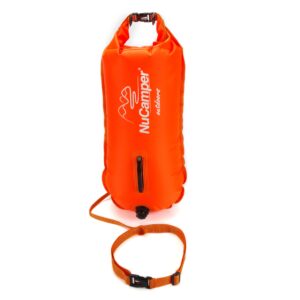 nucamper swim buoy for open water swimmers with adjustable waist belt, waterproof dry bag, swim bubble for safty swimming, training snorkeling, kayaking, diving, boating, large capacity 28l