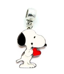 snoopy dog in love peanuts charm 7/8" in length x 5/8" across pendant for necklace european charm bracelet (fits most name brands) jewelry diy