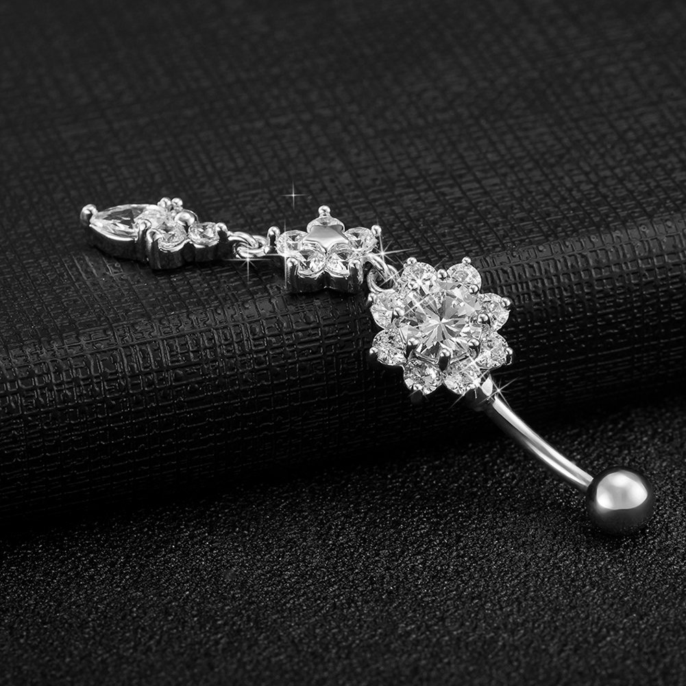 Gnoliew 14G Belly Button Rings Belly Flower Dangle Women Body Piercing Jewelry