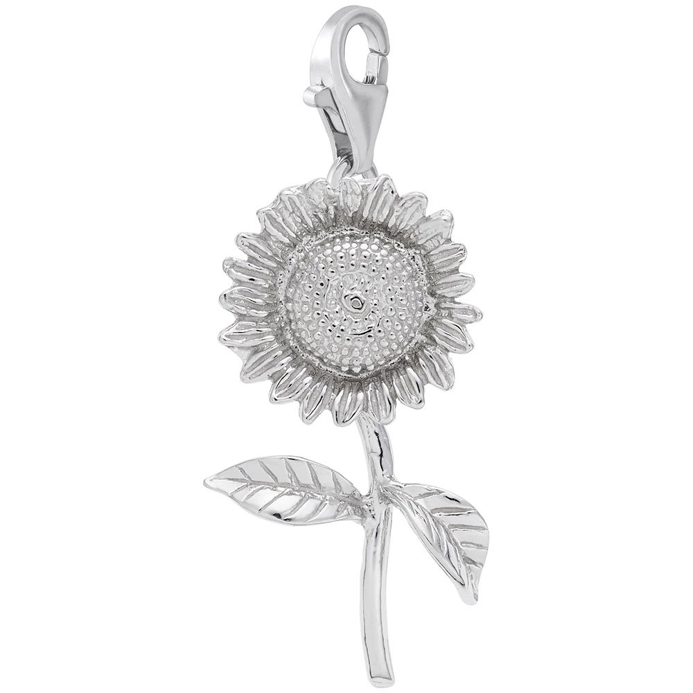 Sterling Silver Sunflower Charm with Lobster Claw Clasp, Charms for Bracelets and Necklaces