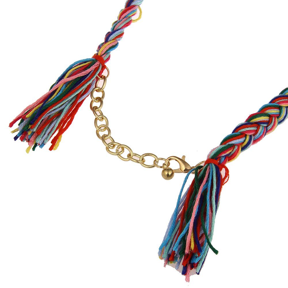 LUREME Bohemian Handmade Colorful Braided with Pom Pom and Tassels Statement Necklace Collar (nl005628)