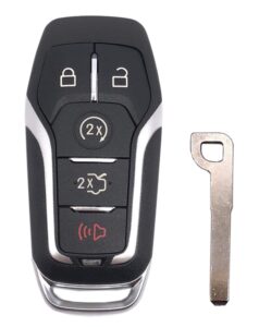 key fob case shell fit for ford explorer edge mustange fusion 5 buttons replacement keyless entry remote smart key fob cover casing with button pad & uncut key blade blank