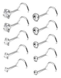 fibo steel 20g nose rings studs for women 316l surgical steel screw nose studs nose piercings jewelry cz inlaid 1.5mm 2mm 2.5mm 3mm 3.5mm 10pcs silver