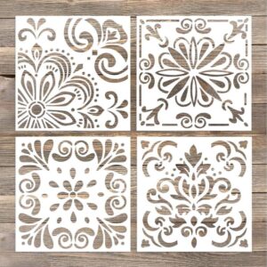 GSS Designs Pack of 4 Stencils Set (6x6 Inch) Laser Cut Painting Stencil Floor Wall Tile Fabric Wood Stencils -Reusable Template (SL-006)