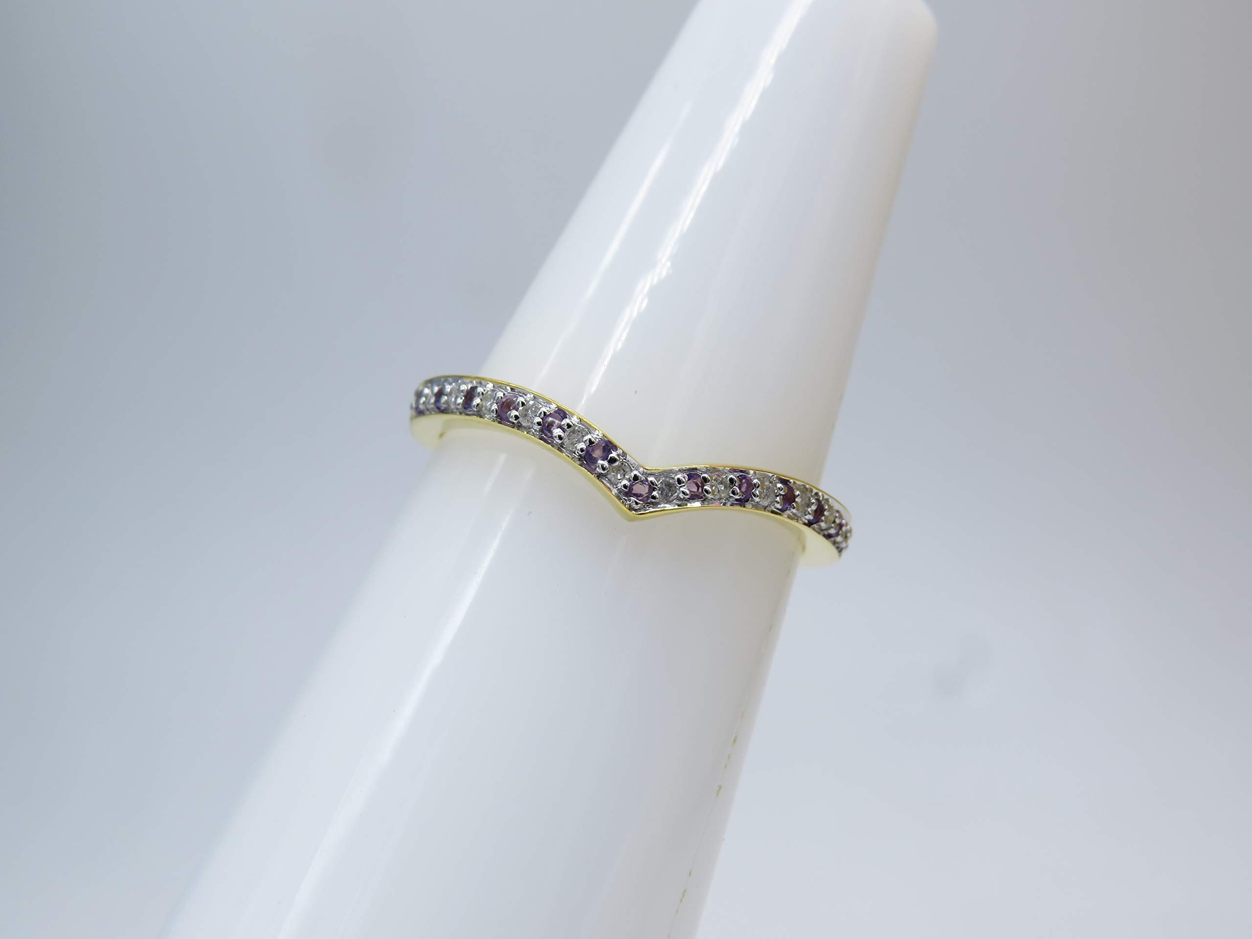 Dazzlingrock Collection Round Amethyst & White Diamond Wedding Chevron Band for Women in 14K Yellow Gold Size 7.5