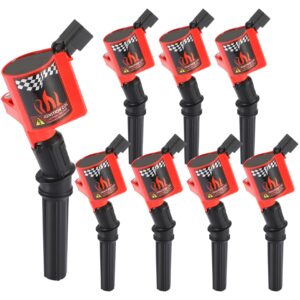 dg508 ignition coil pack set of 8 compatible for ford lincoln mercury 4.6l 5.4l v8 etc. (dg508 coils_8 packs_red)