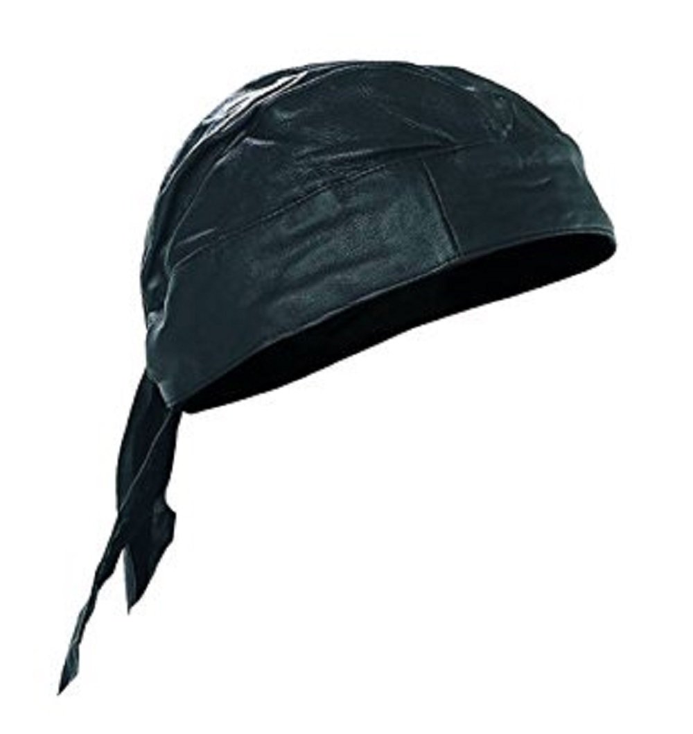 AES Black Leather Style Do Rag Doo Rag Skull Cap Head Wrap