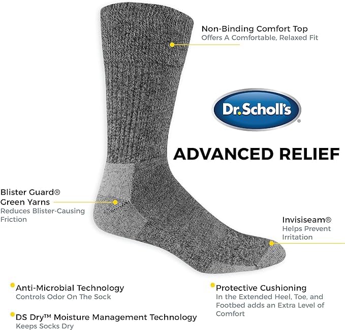 Dr. Scholl's Men's Advanced Relief Crew - 2 & 3 Pair Packs Casual Sock, Khaki, 7 12 US