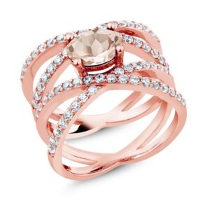 Gem Stone King 18K Rose Gold Plated Silver Peach Morganite Criss Cross Ring For Women (1.93 Cttw, Oval 8X6MM, Available in size 5, 6, 7, 8, 9)