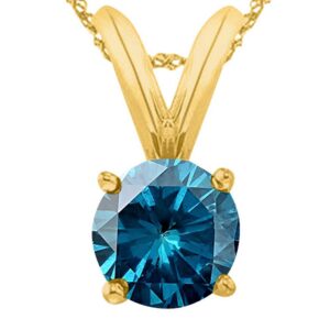 1/2 0.5 carat 14k white gold round blue diamond 4 prong solitaire pendant necklace (aaa quality) w/ 16" gold chain