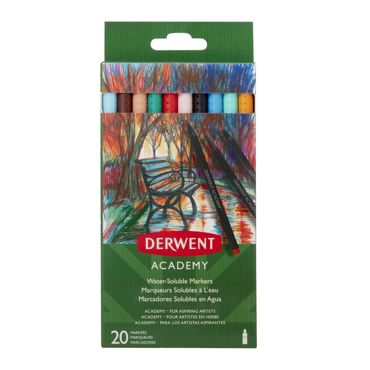 Derwent Academy Water-Soluble Markers, Fine Tip, 20 Pack (98202)