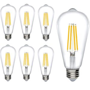 Bioluz LED 92 CRI Dimmable Edison Light Bulbs 800 Lumen Soft White 3000K 60W Replacement ST64 / ST19 / ST58 8.5W E26 Standard Base Title 20 High Efficacy Lighting 6-Pack