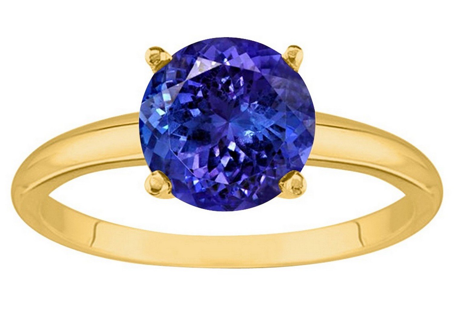 Near 1 Carat 14K Yellow Gold Round Tanzanite 4 Prong Solitaire Diamond Engagement Ring (AAA Quality)