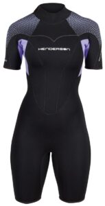 henderson women's 3mm thermoprene pro back zip shorty wetsuit, black/lavander, 8