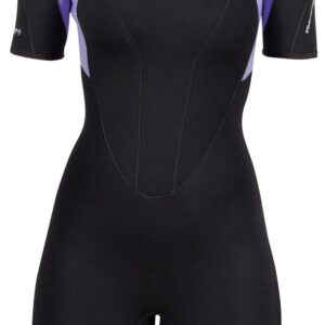 Henderson Women's 3mm Thermoprene Pro Back Zip Shorty Wetsuit, Black/Lavander, 8