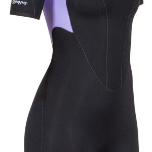 Henderson Women's 3mm Thermoprene Pro Back Zip Shorty Wetsuit, Black/Lavander, 8