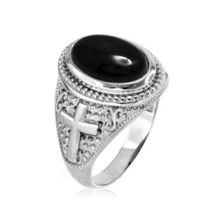 sterling silver black onyx gemstone cross ring (11.5)