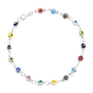 d jewelry tiny beads 4.8mm multi-colored guardian small eyes on 925 sterling silver bracelet 7.5" long