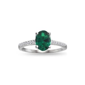 gemstar usa sterling silver simulated emerald and white topaz oval crown ring, size 5