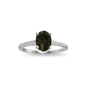 gemstar usa sterling silver smoky quartz and white topaz oval crown ring, size 7