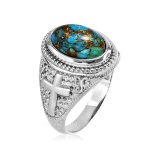 religious jewelry by lablingz sterling silver blue copper turquoise gemstone cross ring (16)