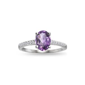 gemstar usa sterling silver amethyst and white topaz oval crown ring, size 10