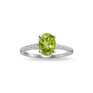 gemstar usa sterling silver peridot and white topaz oval crown ring, size 10