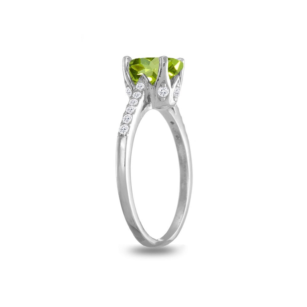 GemStar USA Sterling Silver Peridot and White Topaz Oval Crown Ring, Size 10