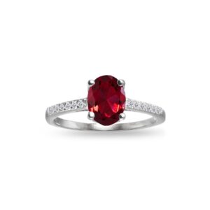 gemstar usa sterling silver synthetic ruby and white topaz oval crown ring, size 10