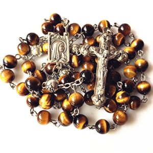 elegantmedical catholic tiger eye & silver rose beads rosary cross crucifix necklace