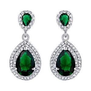 ever faith women's austrian crystal cubic zirconia tear drop dangle earrings emerald color silver-tone