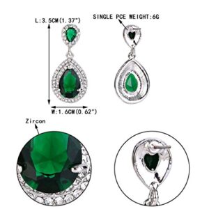 EVER FAITH Women's Austrian Crystal Cubic Zirconia Tear Drop Dangle Earrings Emerald Color Silver-Tone