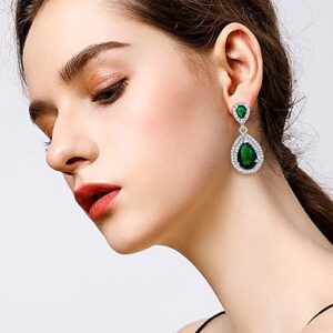 EVER FAITH Women's Austrian Crystal Cubic Zirconia Tear Drop Dangle Earrings Emerald Color Silver-Tone