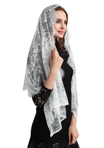 leimandy wedding vintage floral lace scarf mantilla veil catholic lace shawl party wraps s04 (ivory)