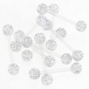 Oasis Plus 4pcs 14G Clear Glitter Bioplast Tongue Ring Nipple Barbell 6mm UV Acrylic Ball