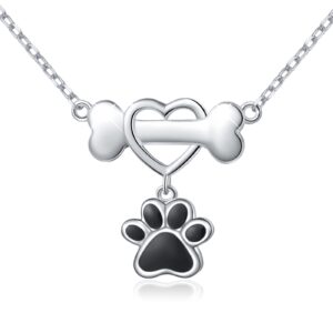 daochong 925 sterling silver forever love heart dog bone with puppy paw pendant necklace for women dog lover jewelry graduation gifts