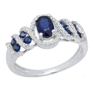 dazzlingrock collection sterling silver 6x4 mm oval & round cut blue sapphire & round diamond engagement ring, size 9