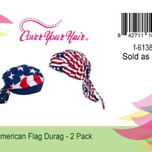 CoverYourHair American Flag Durag - USA Doo Rag - Dew Rags for Men - Patriotic Skull Caps - American Flag Headbands (2 Pack Dew Rags)